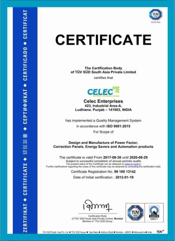 Certificates - Celec | UL- Listed, CE Approved, ISO Verified